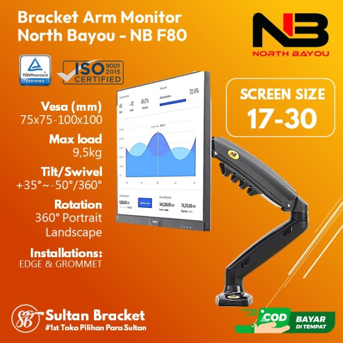 Jual [Ori] Bracket Tv Monitor North Bayou Nb F80 Nbf80 17-30 Inch ...