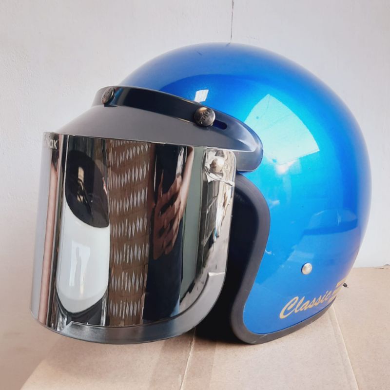 Jual Helm Bogo Classik Kaca Datar Silver Dan Pelang Flat | Shopee Indonesia