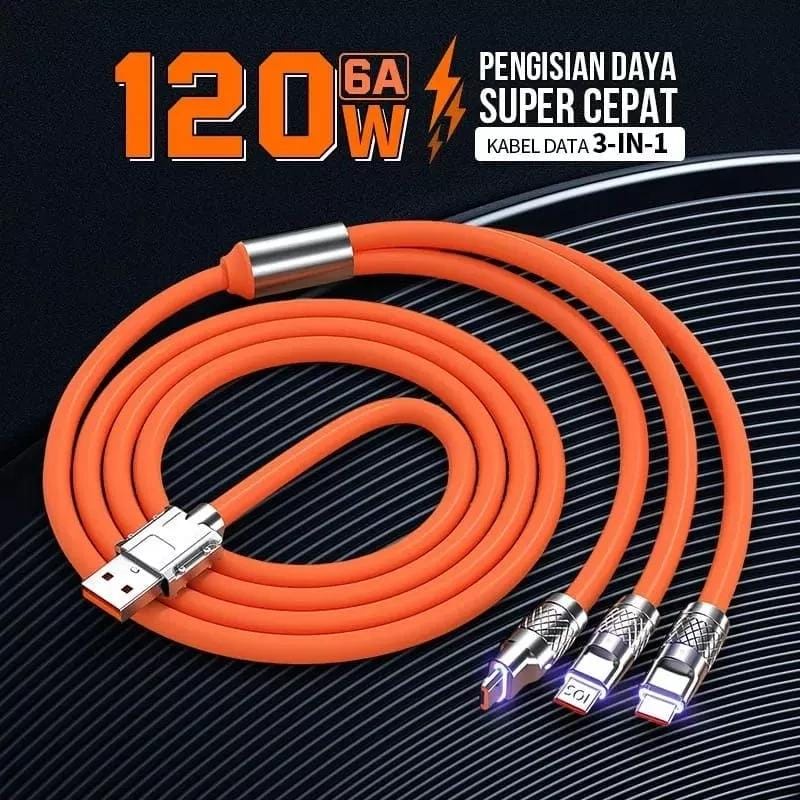 Jual Kabel Data 3 In 1 Kabel Data Silikon 120 Watt 6A Fastcharging 3 in 1 USB Micro,IOS dan Type ...