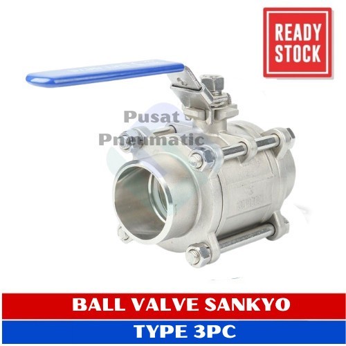 Jual 1" Stop Kran Ball Valve Stainless Sankyo 3PC Body Type Butt Weld 1 Inch | Shopee Indonesia