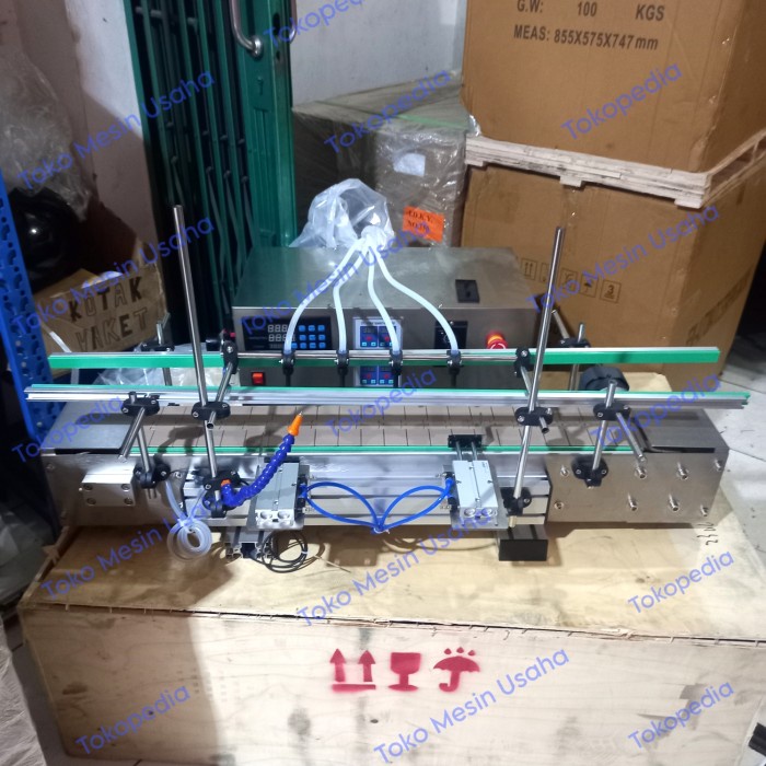Jual Mesin Isi Cairan Otomatis Filling Liquid 4 Nozzle With Conveyor | Shopee Indonesia