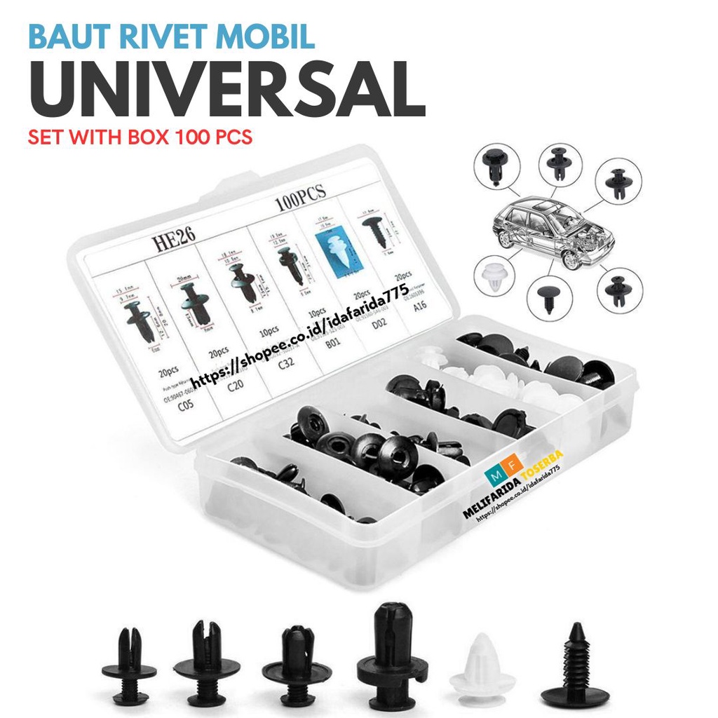 Jual Baut Klip Kancing Rivet Spakboard Bumper Mobil Universal 100 pcs ...