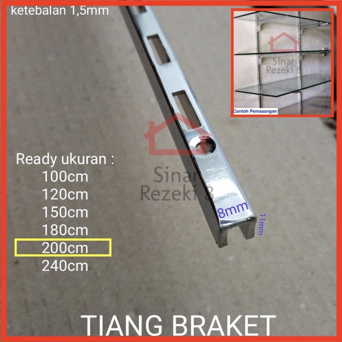 Jual Tiang Bracket Kaca 200 cm / Braket Papan Dinding Kayu Shelf 2 MTR ...