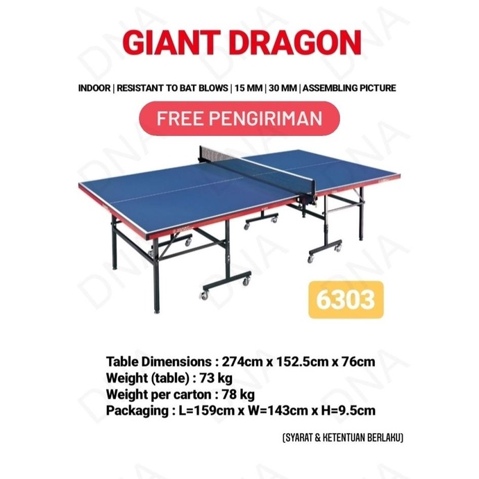 Jual Table Tennis / Tenis Meja GIANT DRAGON 6303 Indoor - ORIGINAL | Shopee Indonesia