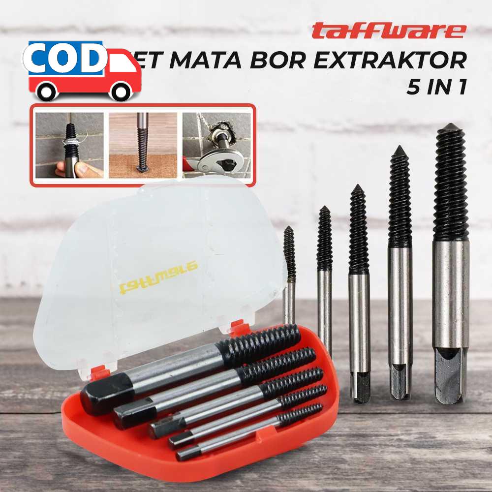 Jual Mata Bor Besi Set 5 in 1 Extractor Broken Screw Remover Alat ...