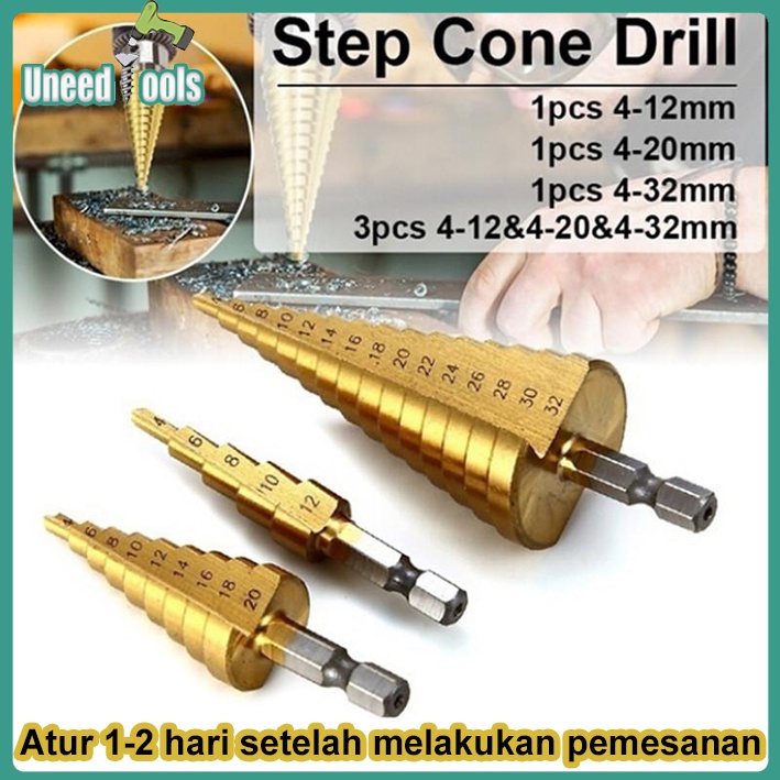 Jual UneedTools Mata bor pagoda(4-12 4-20 4-32)3pcs Multi Step Drill Hss titanium coating ...