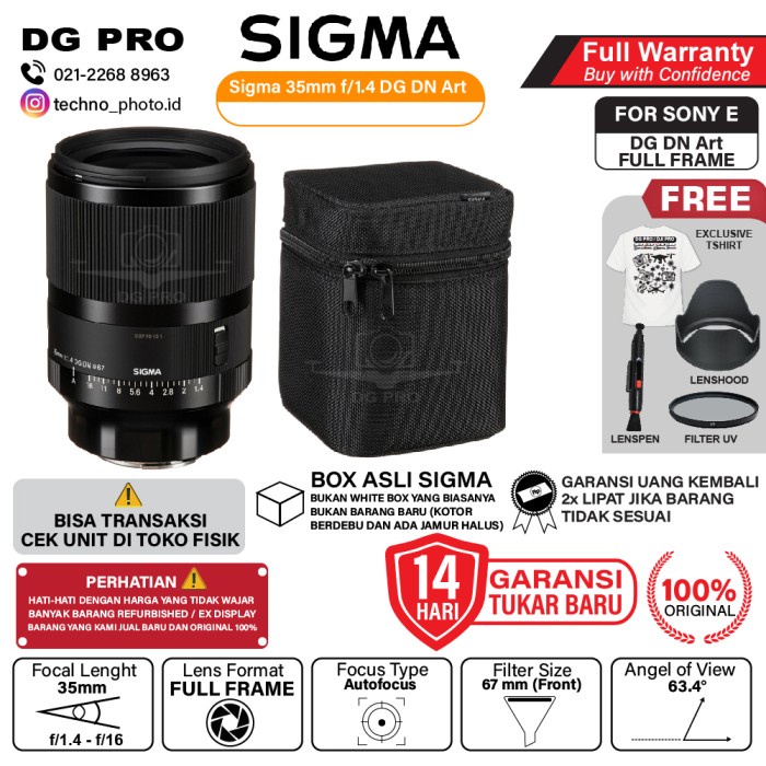 Jual Lensa Sigma 35mm f1.4 DG DN Art Lens for Sony FE ORIGINAL | Shopee ...