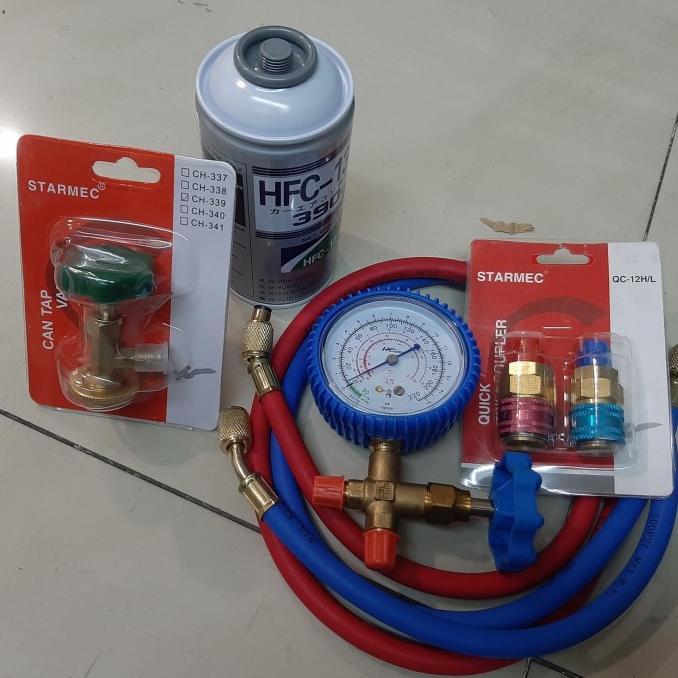 Jual paket isi freon AC mobil kulkas manifold selang adaptor selang ...
