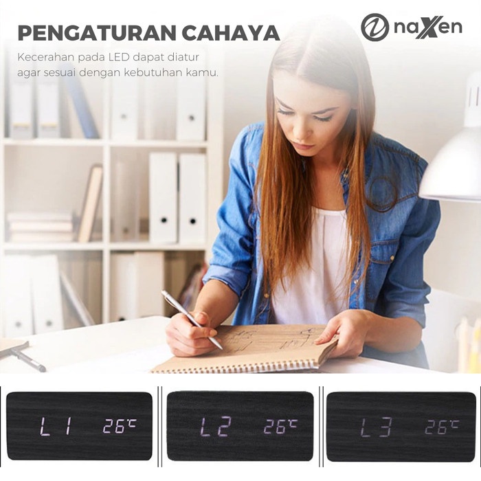 Jual Naxen Jam Meja Kayu Digital Led Alarm Clock + Temperature + Date ...