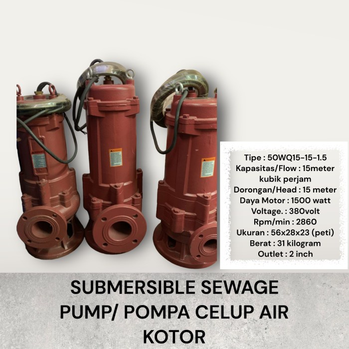Jual [Original] Submersible Sewage Pump 50Wq15-15-1.5 Pompa Celup Air Kotor 2 Inch Bisa Gojek ...