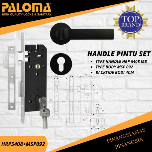 Jual Handle Pintu Set PALOMA HRP5408+MSP092 Black Kunci Pintu Gagang ...