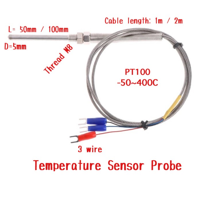 Jual Promo Sensor Rtd Pt 100 Pt100 Wiring 3 Wire Drat M8 Probe 50 Mm 5
