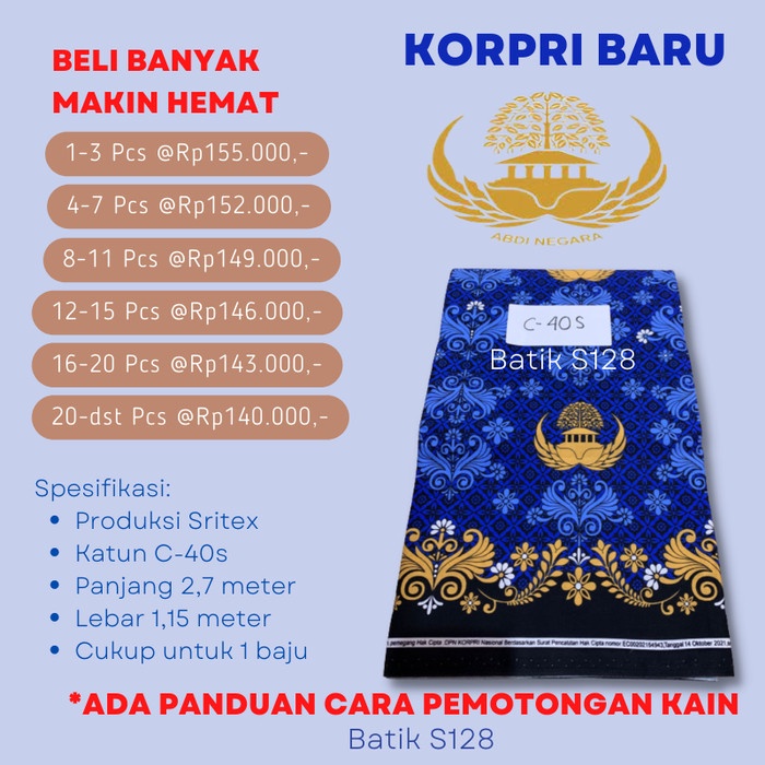 Jual (SALE) Kain Batik KORPRI Seragam Pegawai Negeri Katun 40S ...