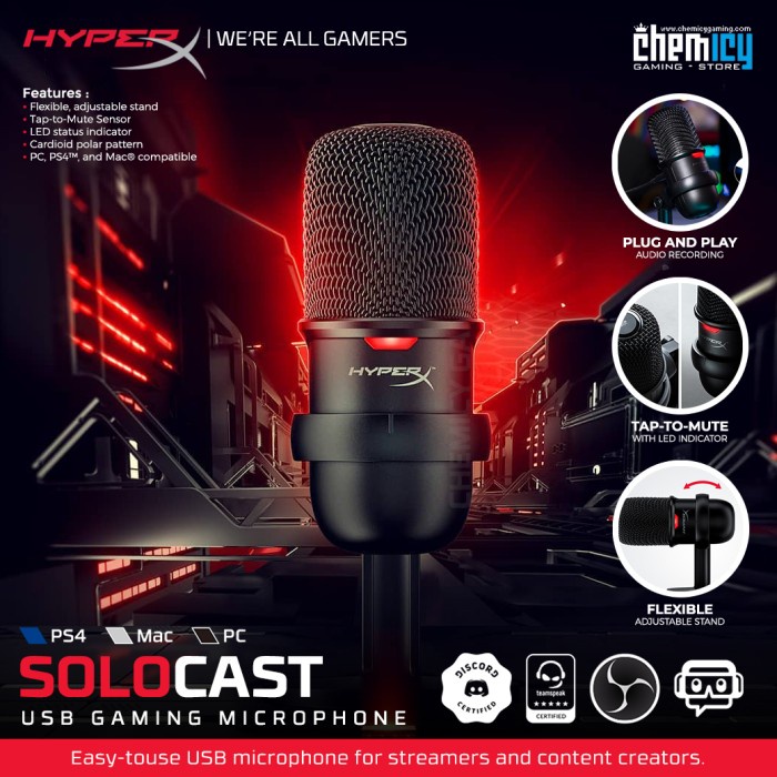 Jual HyperX SoloCast USB Condenser Gaming / Streamer Microphone ...
