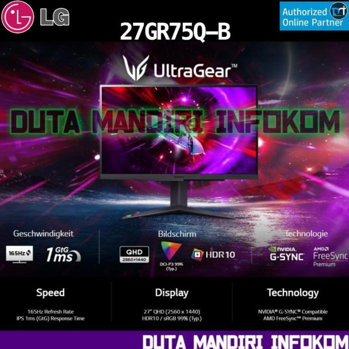 Jual Lg 27Gr75Q B 27" - Ultragear Qhd Ips 165Hz 1Ms G Sync Hdmi Dp Monitor Qinarya | Shopee ...