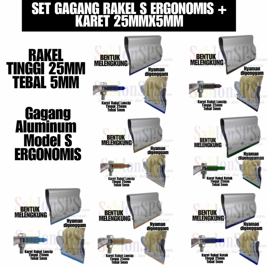 Jual GAGANG RAKEL ALUMUNIUM MODEL S ERGONOMIS 30CM SET RAKEL 25MMX5MM ...