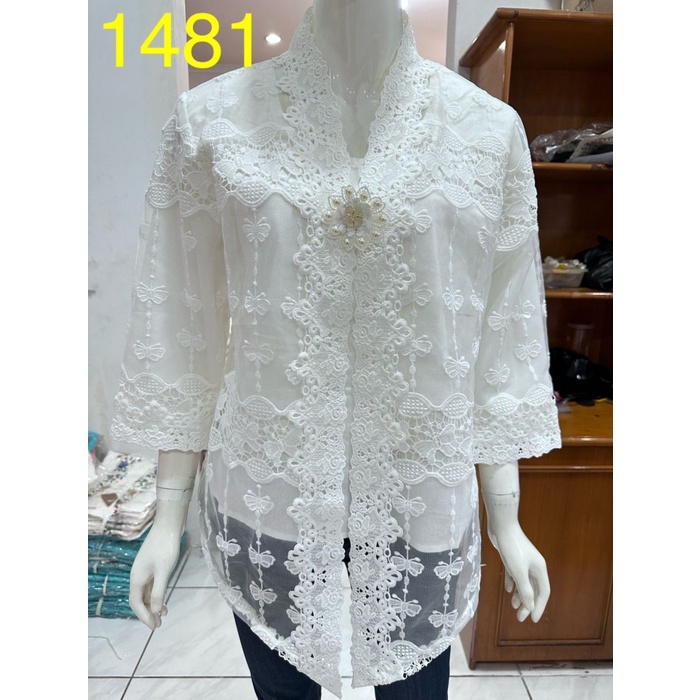 Jual kebaya alexuez full brukat depan model rompi bros putih tulang ...