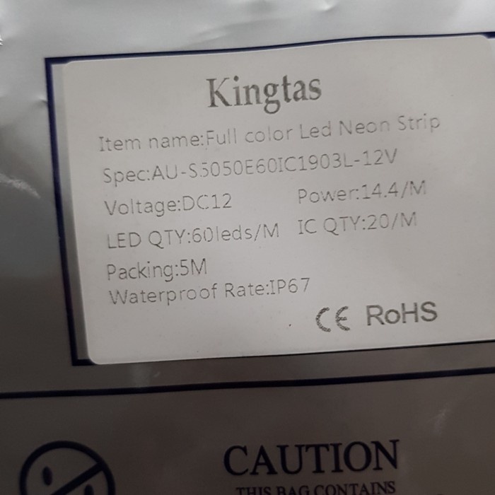 Jual KINGTAS Full Color LED Neon Strip 5050 1903L DC12V 5Meter IP67 ...