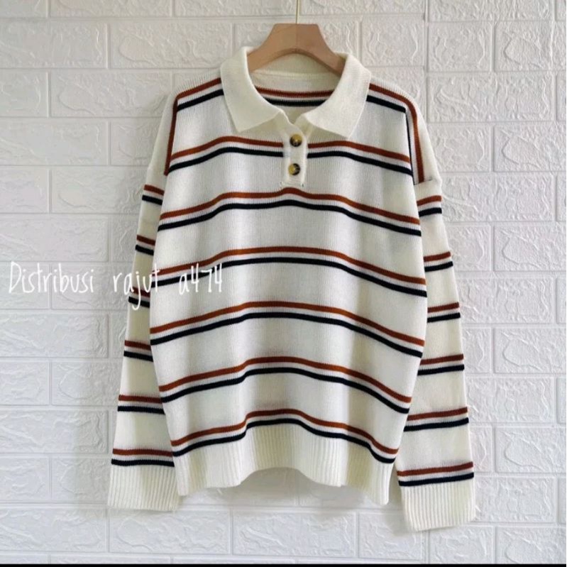 Jual JAVANESE POLO KANCING SWEATER RAJUT STIPPE MOTIF BLASTER OVERSIZE ...