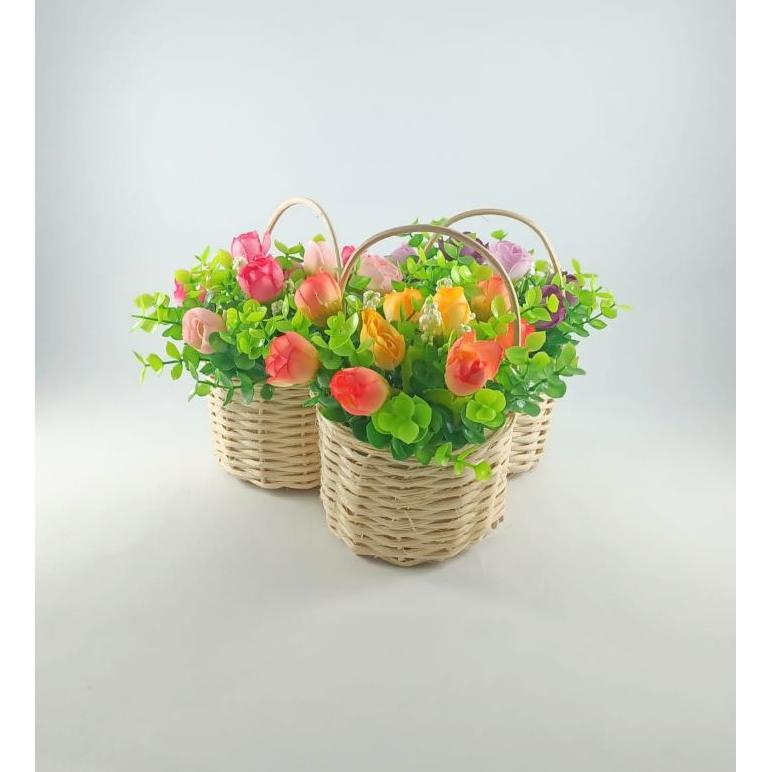 Jual Set Keranjang Rotan Bunga Buah Rangkaian Rattan Basket Vas Pot ...