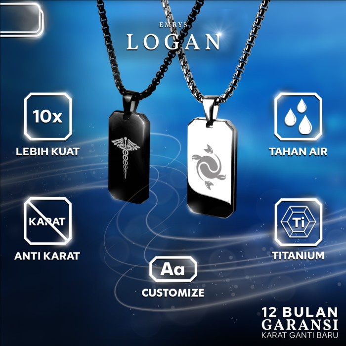 Jual Mei Liontin Set Logan Real Titanium Anti Karat Kalung Titanium ...