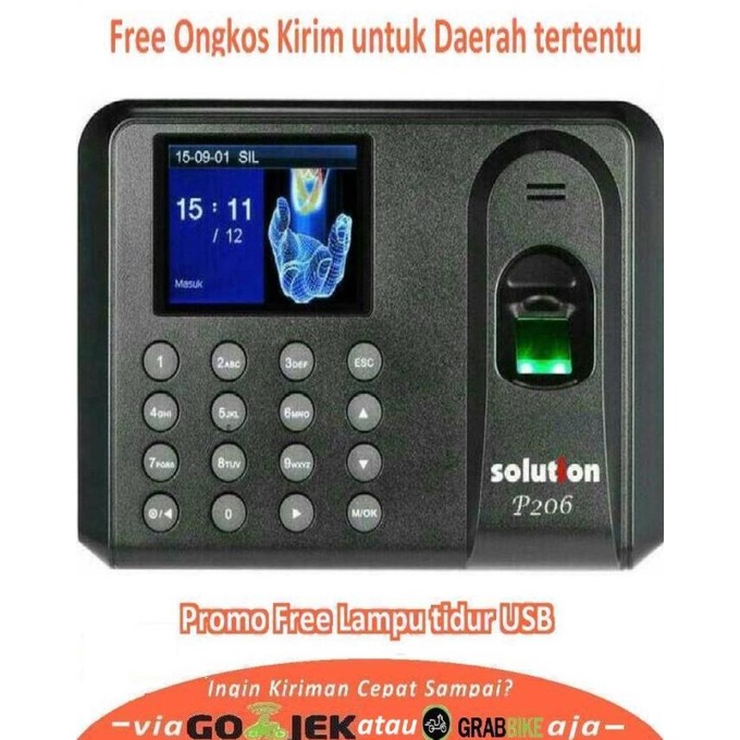 Jual Mesin Absen Fingerprint Sidik Jari Solution P206 Usb | Shopee ...
