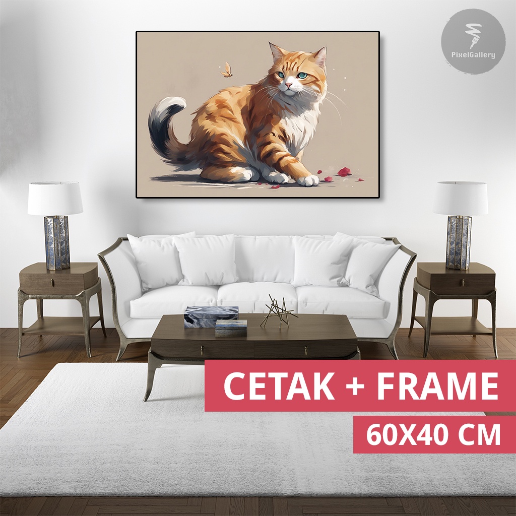 Jual Lukisan SUPERJUMBO 60X40 Fantasi Kucing Oren Gemoy Hiasan Dinding ...