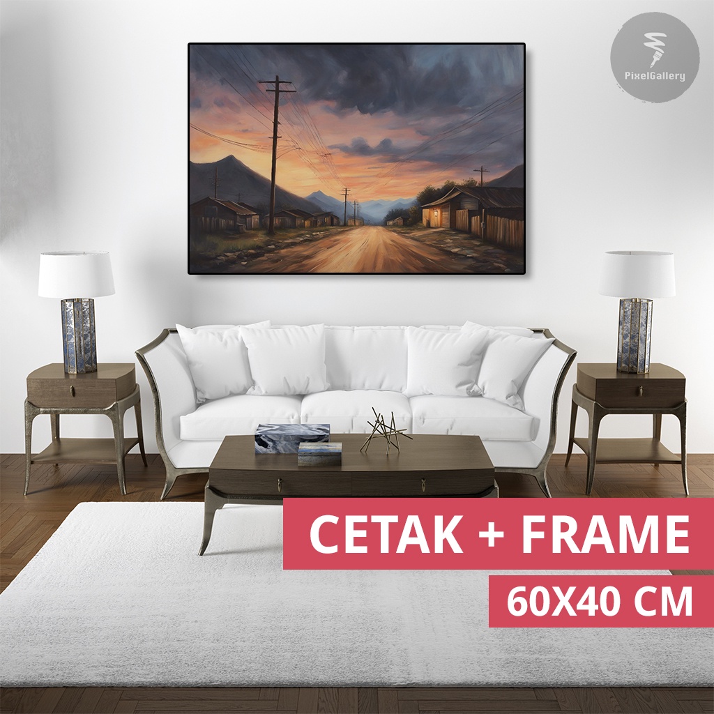 Jual Lukisan SUPERJUMBO 60X40 Jalan Lurus Perkampungan Hiasan Dinding ...
