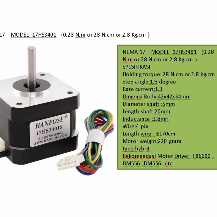 Jual Motor Stepper Nema 17 17HS3401 1.3 A high torque motor laser dioda ...