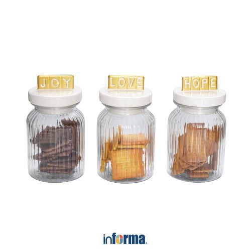 Jual Informa 900 ml Set 3 Pcs Stoples Kaca Word Jar Tempat Simpan Snack ...