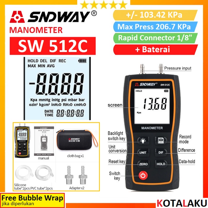 Jual Digital Manometer Digital Pressure Gauge Sndway SW 512 C | Shopee Indonesia