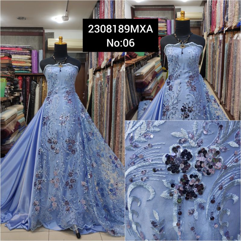 Jual Kain Tile Brokat Bunga Akar Payet Piring Zuhair 2308189MXA No:06 ...