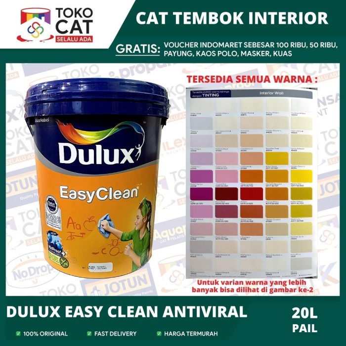 Jual Cat Tembok Dalam Dulux Easy Clean Anti Virus Warna Putih 20 Liter ...