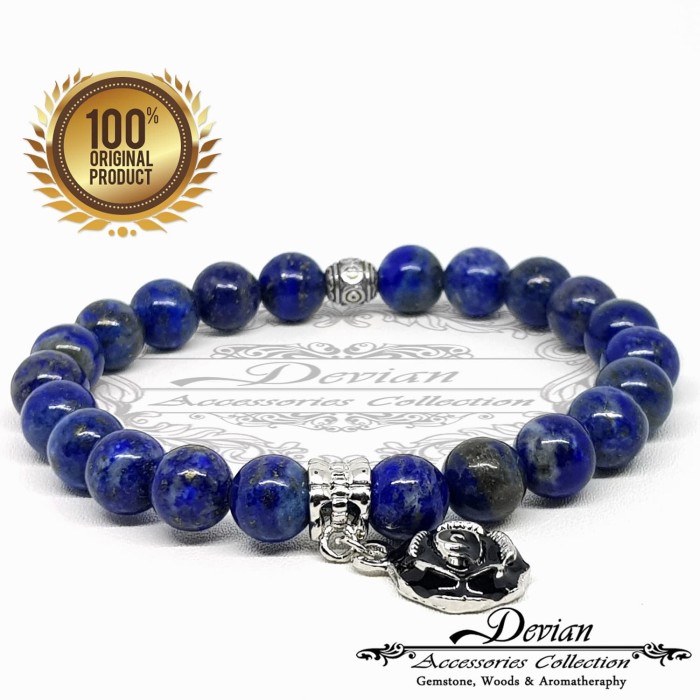 Jual [Baru] Gelang Batu Alam Natural Lapis Lazuli 7-8Mm Charm Bunga ...