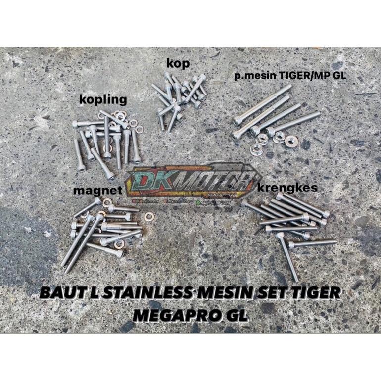 Jual PREMIUM BAUT MESIN L STAINLESS THE FULL SET CB GL MEGAPRO TIGER COD | Shopee Indonesia