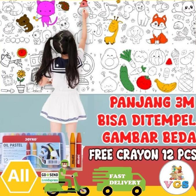 Jual Mainan Anak Drawing Roll Menggambar Mewarnai FREE Crayon 12 Pcs ...