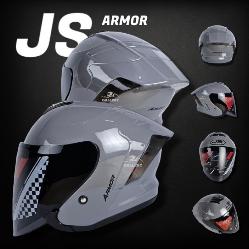 Jual JS ARMOR GREY GLOSSY PAKET GANTENG LEOPARD | HELM HALF FACE SNI ...