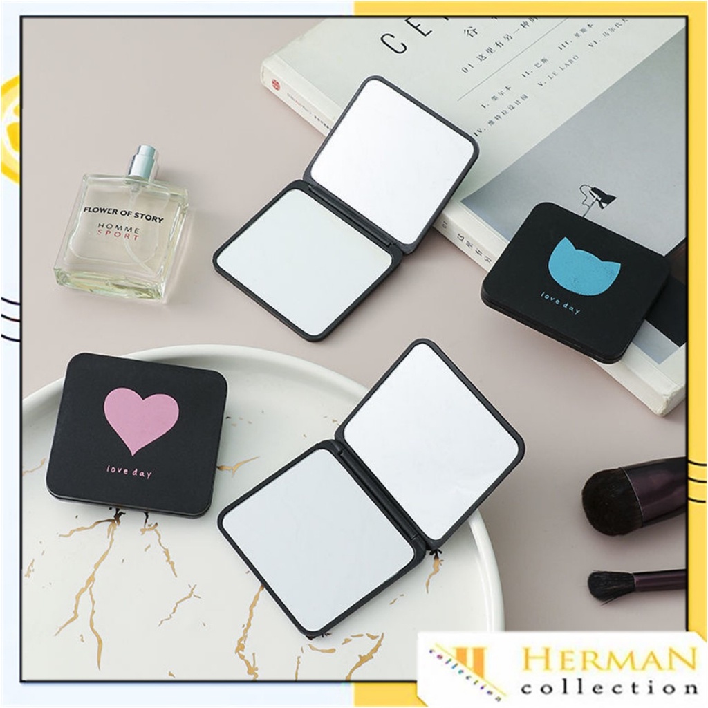 Jual HC Cermin Lipat Mini Tipis Travel Kaca Rias Makeup 2 Sisi Love Day ...