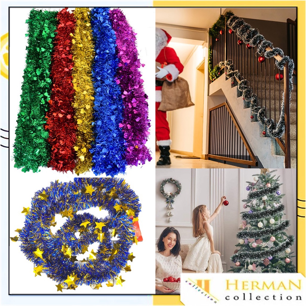 Jual HC Slinger Tinsel Rumbai 2 Meter Hiasan Pohon Natal Motif Bintang ...