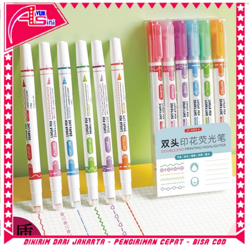 Jual AS Spidol Garis Aesthetic Warna Warni Spidol Garis Motif Lucu 1 ...