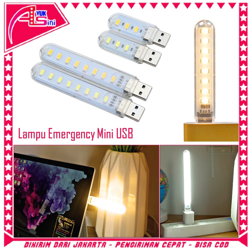 Jual AS Lampu LED USB Mini 3 Mata Transparan Lampu USB 8 Led Model Cool ...