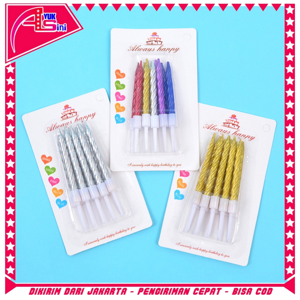 Jual Lilin Ulang Tahun 10 Pcs Warna Warni Murah Lilin Ulir Metalik ...