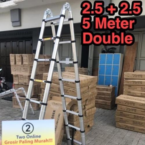 Jual Tangga Lipat Aluminium Teleskopik 5M Double Telescopic Ladder 5 ...