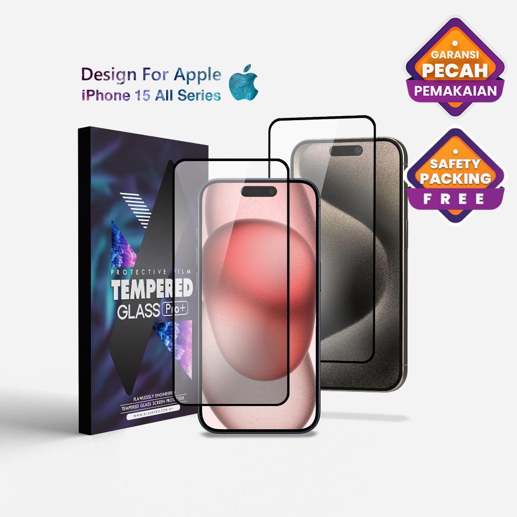Jual GLASS PRO Premium Tempered Glass iPhone 15 All Series Full Cover ...