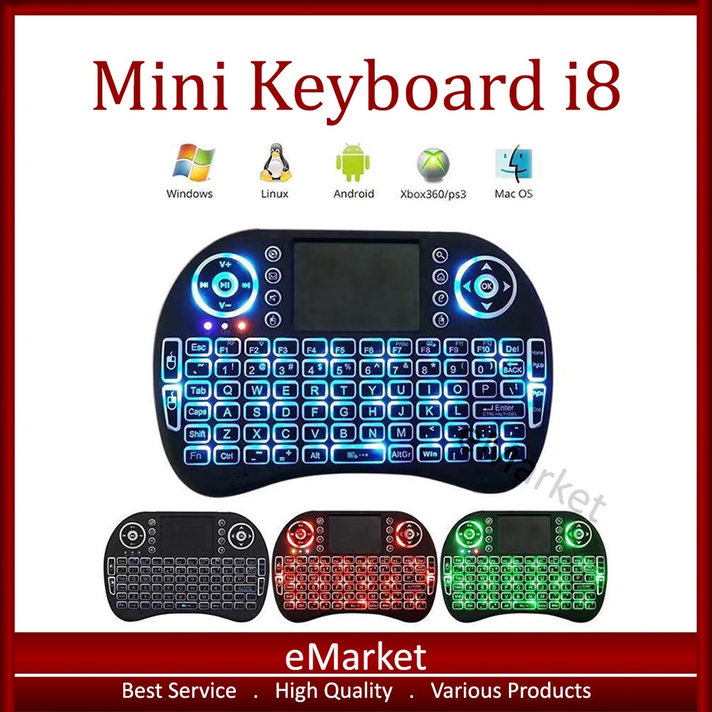 Jual Mini Keyboard i8 Wireless Touchpad / Keypad Color Backlit | Shopee ...