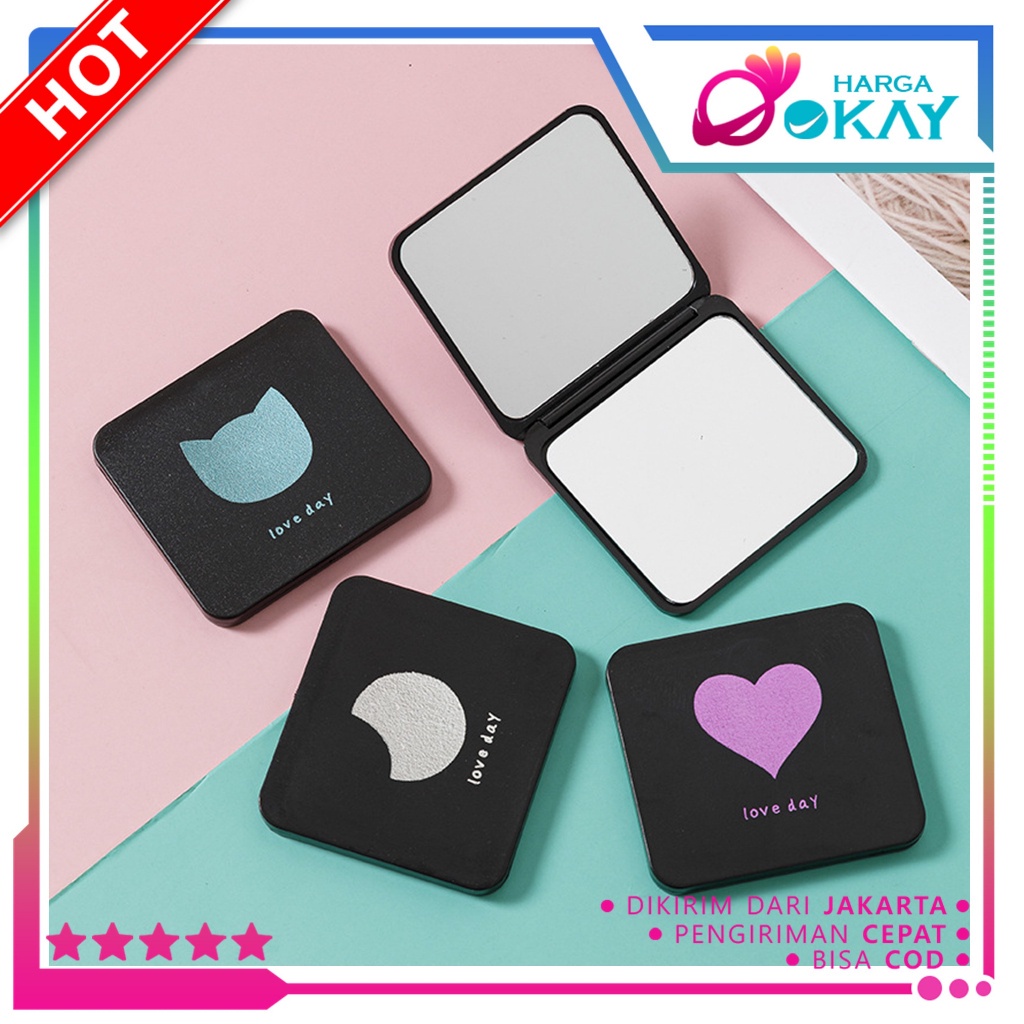 Jual HO Cermin Lipat Mini Tipis Travel Kaca Rias Makeup 2 Sisi Love Day ...