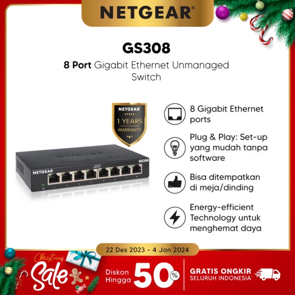 Jual NETGEAR GS308 ( 8 PORT GIGABIT ETHERNET SWITCH ) | Shopee Indonesia