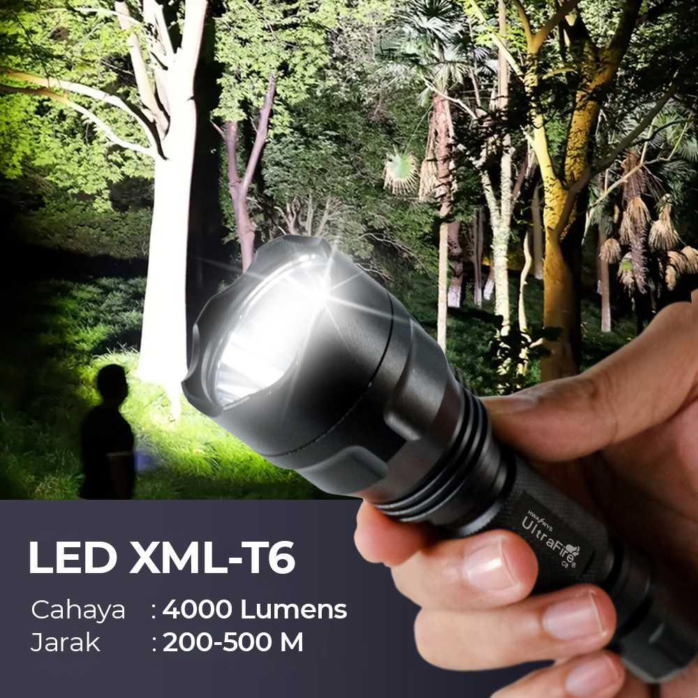 Jual UltraFire Senter LED Flashlight XML-T6 4000 Lumens Charger dan Baterai - C8 | Shopee Indonesia