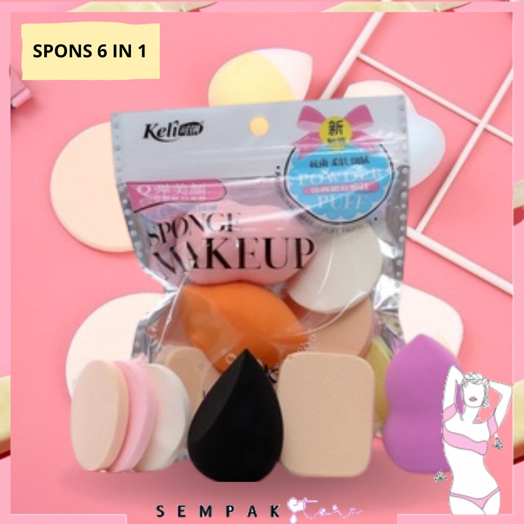 Jual SS Spons Make Up Set 6 IN 1 Beauty Sponge Blender Bedak Isi 6 Pcs ...