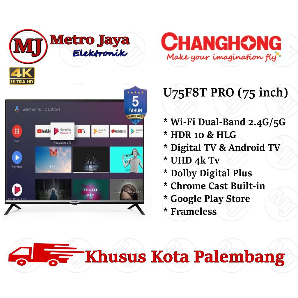 Jual Changhong TV 75 inch Android TV U75F8T PRO UHD 4K Digital Tv 75 ...
